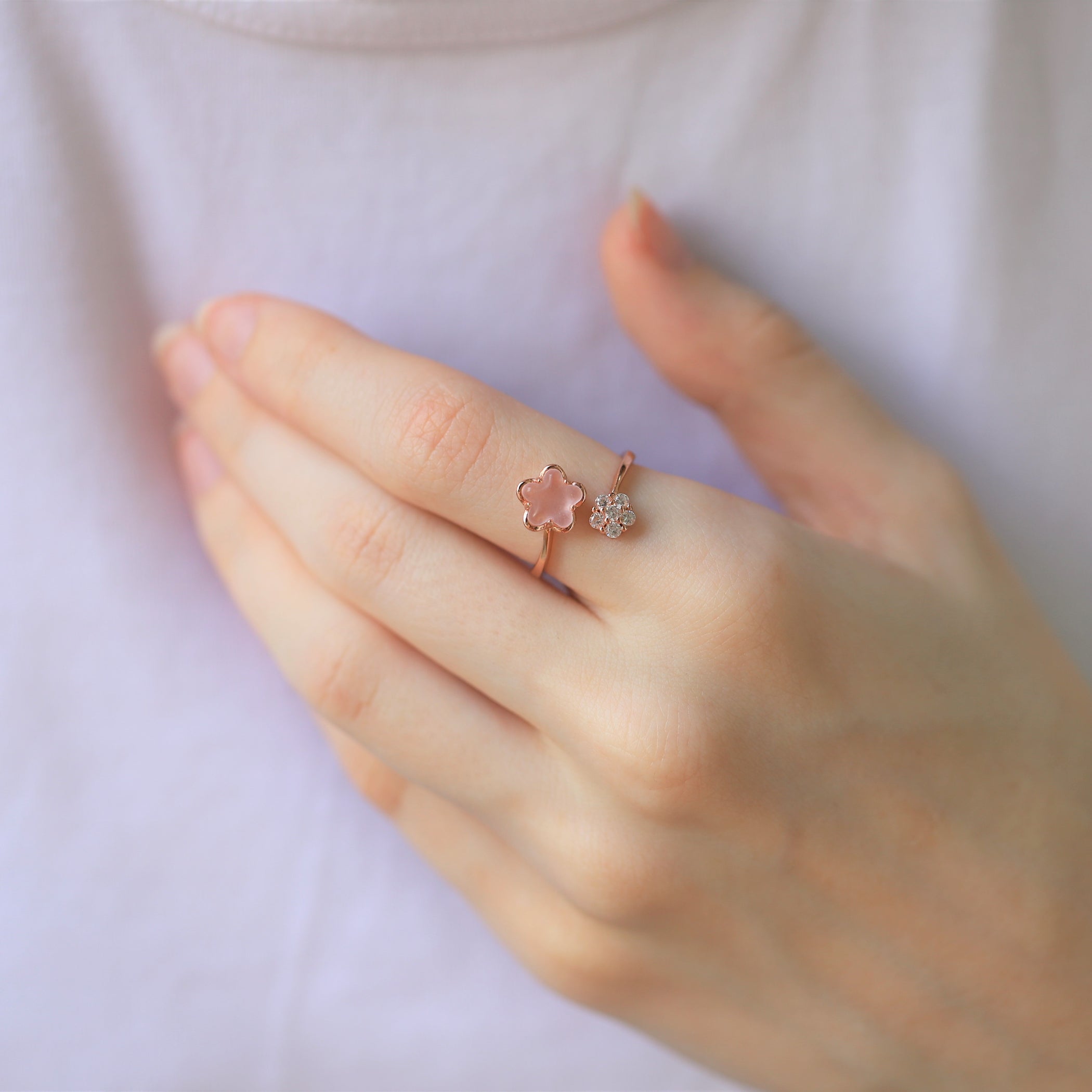 Pink Quartz Sakura Flower Ring – d'happy Makers